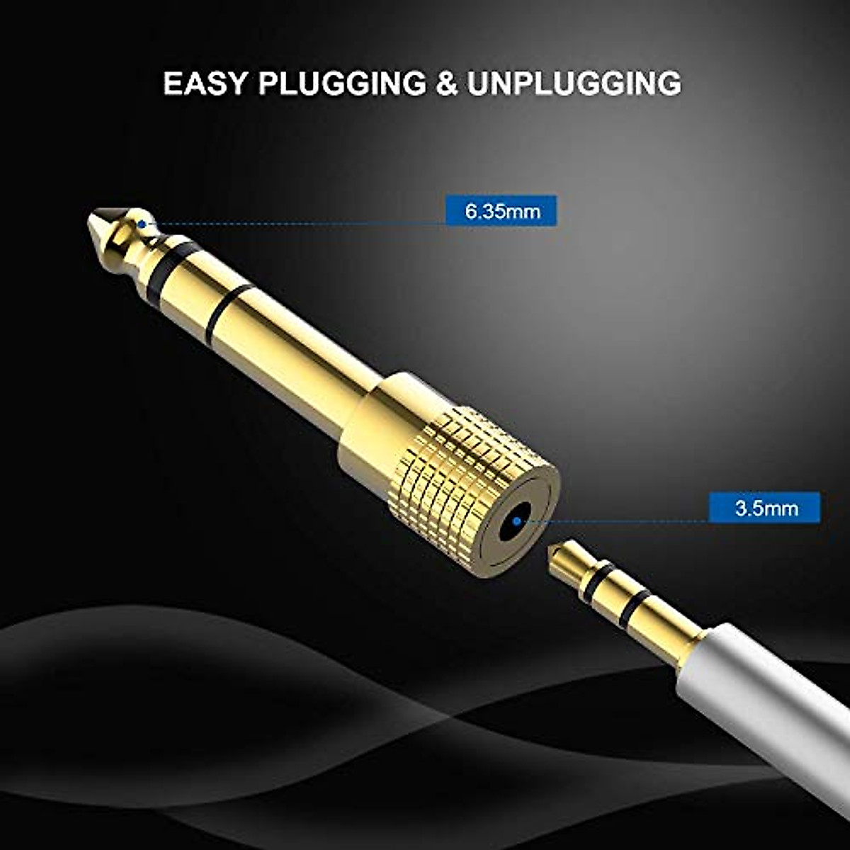 3 Packs Stereo Audio Adapter Converter, 6.35mm (1/4 inch) Male to 3.5mm (1/8 inch) Female Headphone Gold Plated Pure Copper Jack Plug for Guitar Headphones Amp