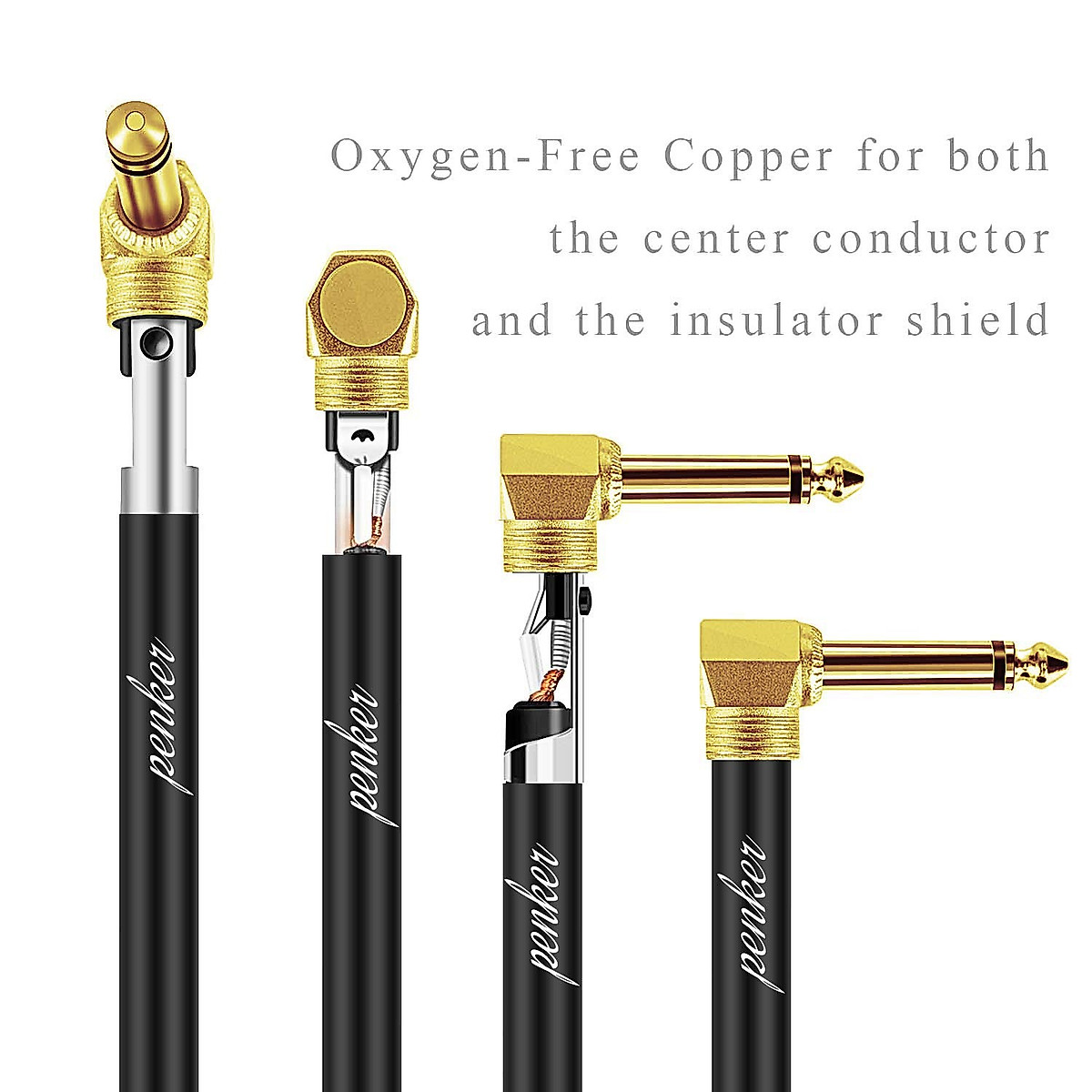 Penker 2 Pack Guitar Instrument Cable 6FT,Right Angle 1/4-Inch TS to Straight 1/4-Inch TS Gold Plated 6.35mm Guitar Cord,2 Meter for Guitar Bass Keyboard Effector Microphone Mixer