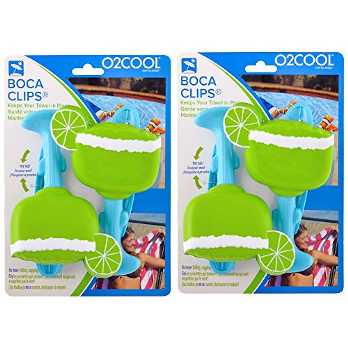 O2COOL Bocaclips - Beach Towel Clips for Beach Chairs, Patio and Pool Accessories Clothes Pins or Bag Clips - (Margarita) 4 Clips
