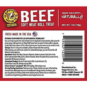 Happy Howie's Natural Dog Treats - Dog Meat Roll, Healthy Dog Treat & Training Tool, Easily Hide Pills, Made in The USA, Simple Ingredients, Soft Meat Roll - Variety (Beef, Turkey, Lamb), 7 Oz Each
