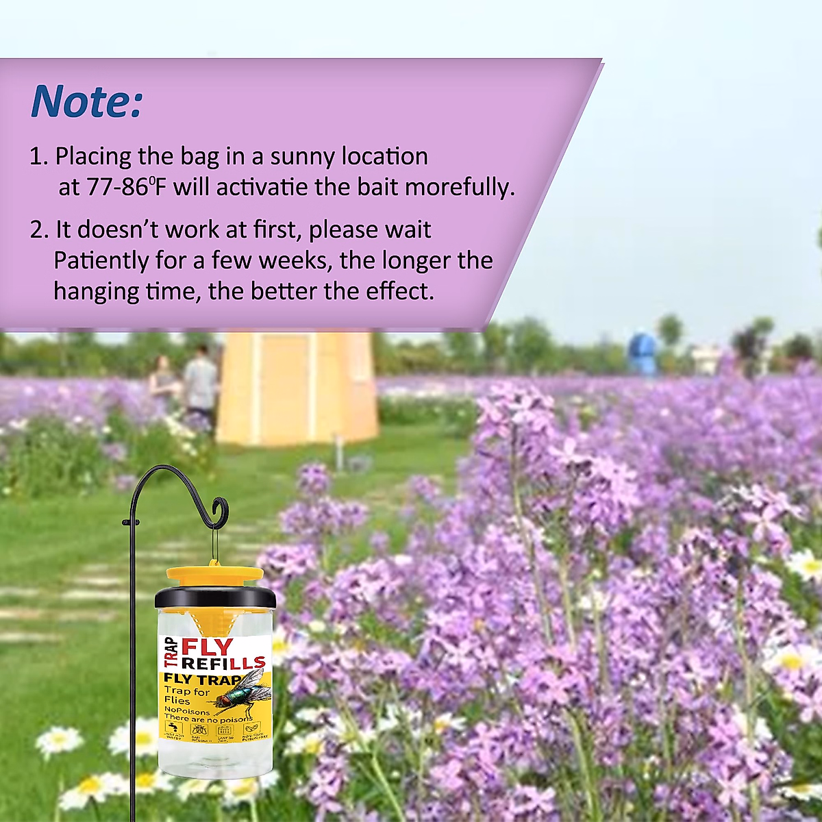 Reusable Outdoor Hanging Fly Trap Bottles with 2 Natural Bait Refill | Hanging Anywhere for Backyard, Patio, Garbage Cans, Farms, Barns and More | Fly Catcher | Fly Bait