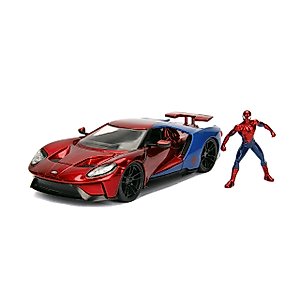 Jada Toys Marvel 1:24 2017 Ford GT Die-cast Car with 2.75" Spider-Man Figure, Toys for Kids and Adults, Red/Blue (99725)