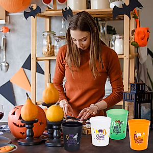 Ainibar Halloween Party Cups - Set of 20 Orange,White,Black and Green 16oz Stadium Cups,Perfect for Hocus Pocus Halloween Party Supplies, I Smell Children Holiday Witches Halloween Party
