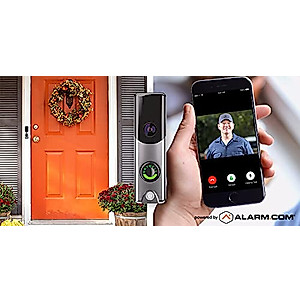 Skybell Slim Line II Silver Wi-fi Video Doorbell Camera for Alarm.com ADC-VDB105X Bundled with 4 inch Warning Sticker. Not Compatible with The Skybell app. Monthly Paid Subscription Required