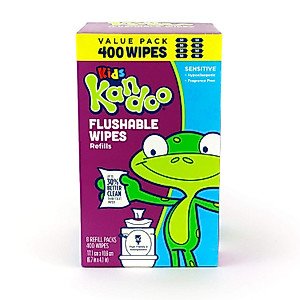 Kandoo Flushable Cleansing Wipes for Babies and Kids, Refill, Sensitive, 400 Count