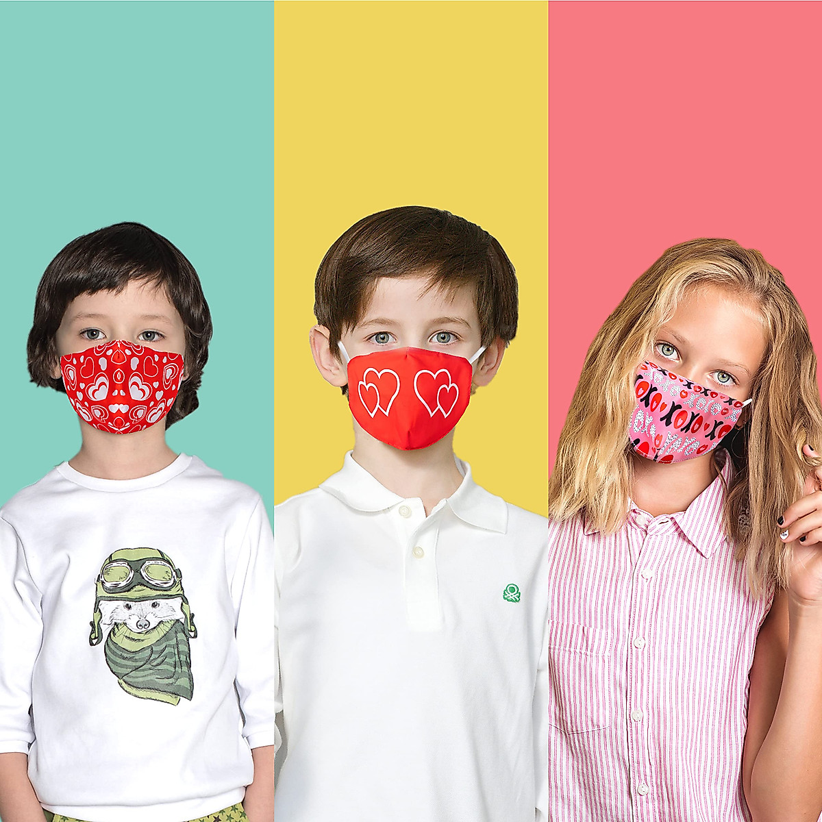 JOYIN 6 Pcs Valentine's Day Print Reusable Face Mask 3D Ergonomic with Adjustable Elastic EarLoop, Breathable Washable Dustproof Mouth Protector for Teens Adult Girls