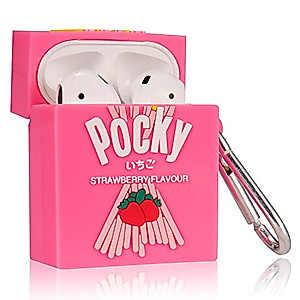 Joyleop Pink Cookie Case for Airpods 1/2, Cute Cartoon Fun Funny 3D Food Design Kids Girls Teens Boys Cover, Kawaii Cool Stylish Fashion Soft Silicone Character Trendy Air pods Cases for Airpod 1&2