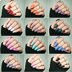 Coffin Shape Press On Nails Set, Teenitor 24 Packs 576PCS Matte Short Coffin Glue On Nails Medium Length, 12 Colors Coffin , 12 Colors Glossy Press On Coffin Nails, Reusable, Nail Adhesive Tabs, Nail Stickers Rhinestone