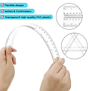Zonon 2 Pack 12'' Plastic Ruler and 6'' Plastic Protractor Set Clear Ruler Protractor Set Math Geometry Supplies for School Classroom Home Office Drawing(Clear)