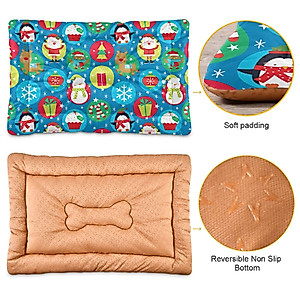 Coikll Cute Christmas Reindeer Snowman Santa Pet Bed Pad Soft Dog Bed Mat with Anti-Slip Bottom, Machine Washable Crate Pad Mattress for Dog Sleeping- 36 * 24inches