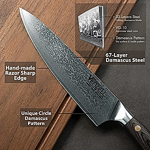 VENZELL Damascus Chef Knife 8 inch Kitchen Knife Premium Ergonomic Handle Cooking Knifewith Gift Box