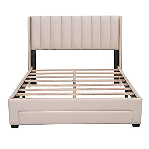 Full Platform Bed Frame with Big Storage Drawers, Velvet Upholstered Full Size Bed with Headboard,Solid & Sturdy,No Box Spring Required. (Beige#8)