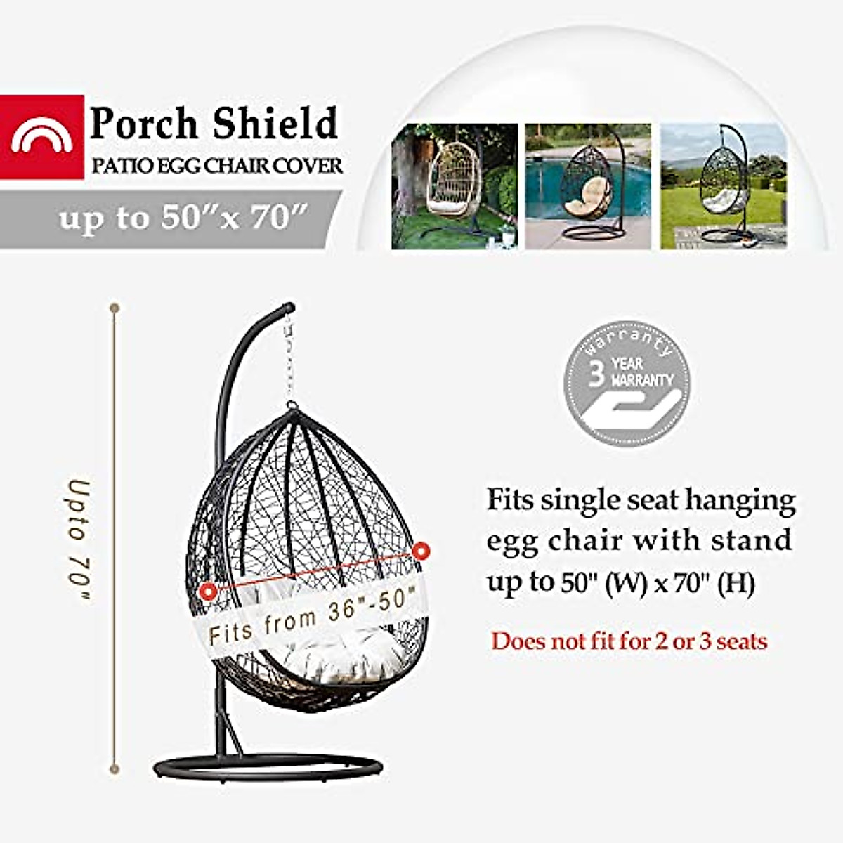 Porch Shield Patio Hanging Egg Chair Cover - Waterproof Outdoor Single Seat Wicker Swing Egg Chair with Stand Protector, Beige