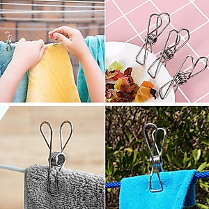 Rierdge Stainless Steel Wire Clothespins Laundry Chip, 3.3" Multi-Purpose Durable Heavy Duty Long-Lasting Strong-Grip Metal Clothesline Clips for Kitchen Bathroom Office, 16 Pack