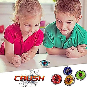 Crush Bey Battling Blades Metal Fusion Starter Set | 4 Tops, 2 Launchers, 4 Tips, 2 Bolts, 2 Fitting Keys, 1 Grip, 1 Arena