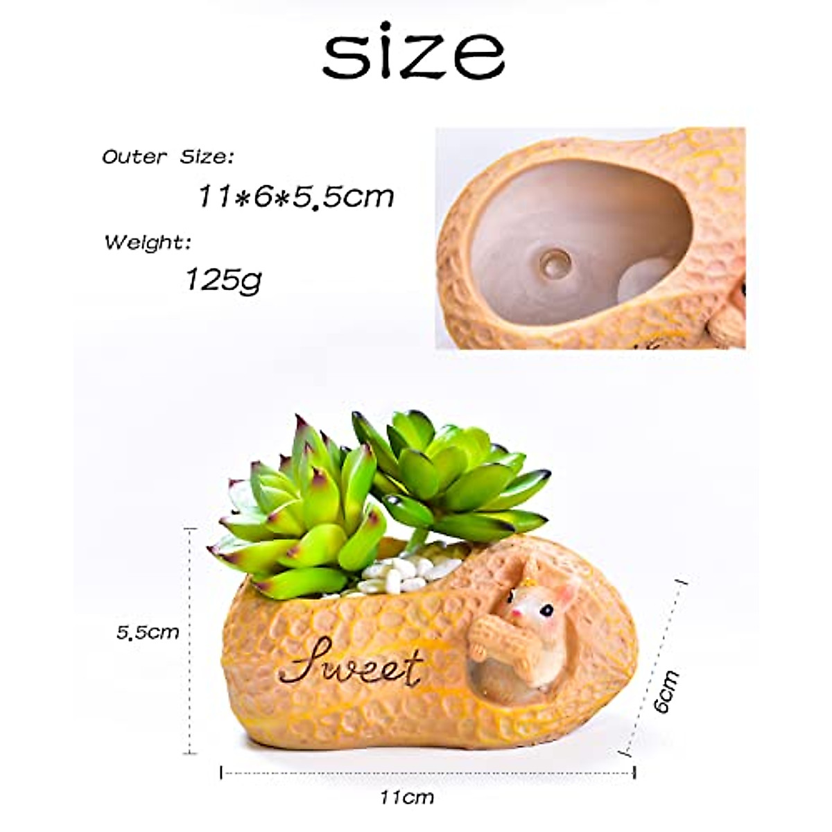 Cute Little Squirrel Flowerpot with Drainer Garden Flowerpot Resin Succulent Potted Bonsai Plant Stand Home Desk Mini Ornaments Cartoon Ornaments Does Not Contain Plants