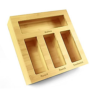 Bucantto Bamboo Food Storage Bag Organizer for Drawer, Compatible with Ziplock and Most Other Brands for Gallon, Quart, Sandwich & Snack Size Bags