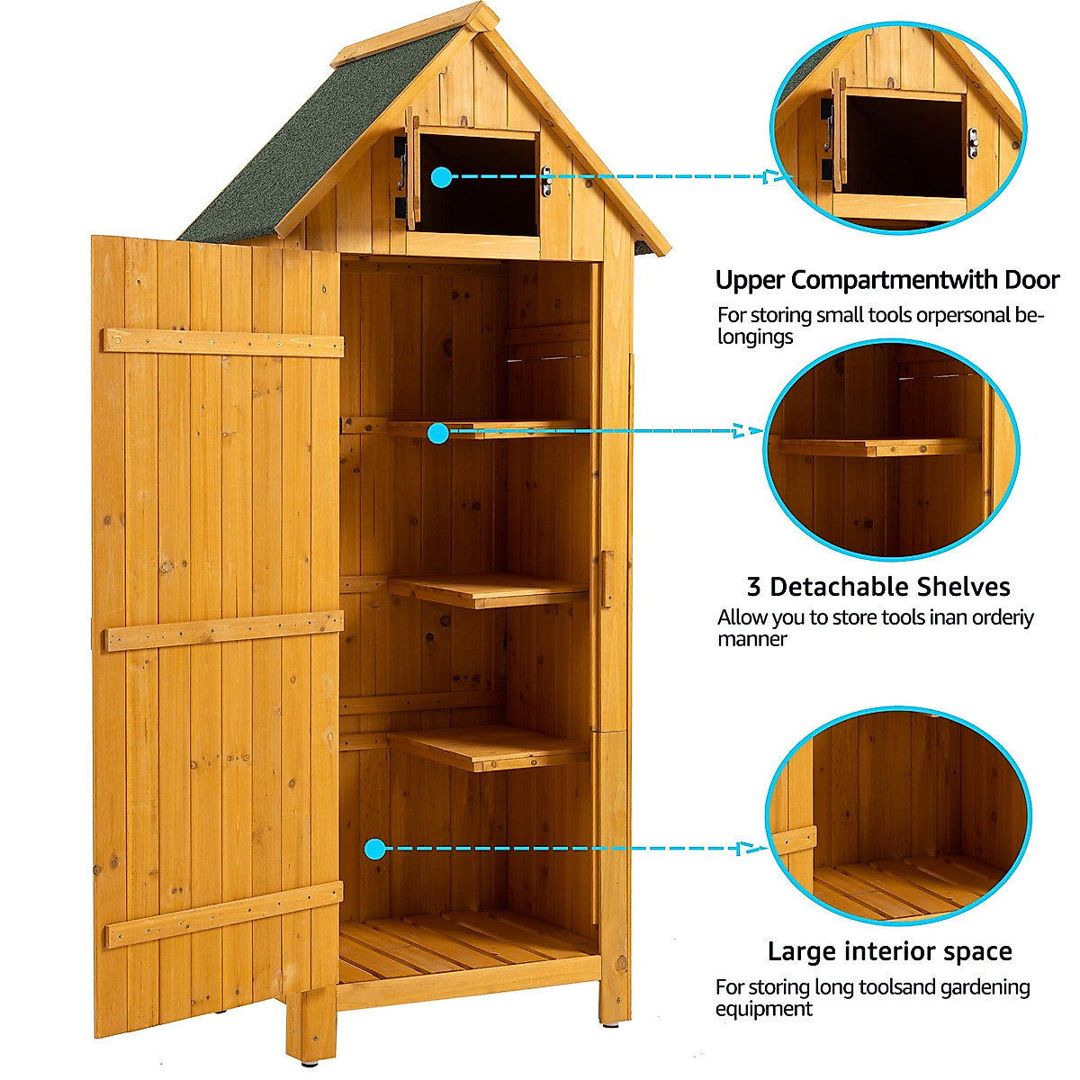 Outdoor Storage Cabinet, Garden Wood Tool Shed, Outside Wooden Shed Closet with Shelves and Latch for Yard, Patio, Deck and Porch,30.3”L X 21.3”W X 70.5”H (Natural)