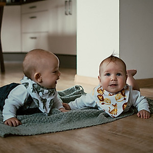 Stadela Baby 100% Cotton Bandana Drool Bibs for Drooling and Teething Nursery Burp Cloths 4 Pack Unisex Set for Girl and Boy – Safari Africa Jungle Animal Elephant Giraffe Lion Zebra