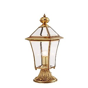 MODEBHD European Copper Brass Column Lamps Victoria Glass Lantern Outdoor Table Lamp Waterproof Pillar Lawn Garden Lamp E27 Decoration Villa Landscape Grass Door Street Post Light Fixture