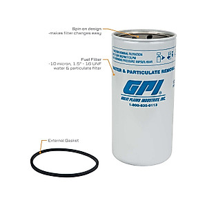 GPI PW-30-10-1.5 Water and Particulate Fuel Filter, 30 GPM (113 LPM), 10 Micron, 1.5-16 UNF Thread (GPI Genuine Accessory 129320-02)