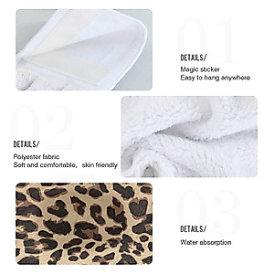 susiyo Brown Leopard Animal Print Hanging Kitchen Towels, 2 Pcs Tie Towel Dish Cloth with Loop for Kitchen Decor