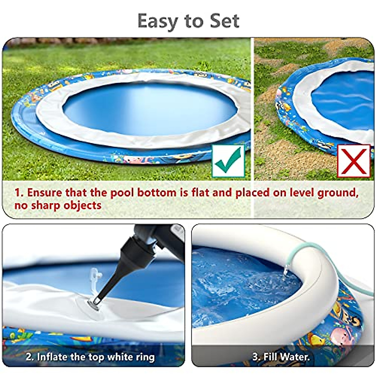Jasonwell Inflatable Kids Kiddie Pool - Wading Pool for Toddler Durable Swimming Pool Family Above Ground Pool Summer Outside Round Pools for Children Adults Garden Backyard (80.7Wx18.5H)
