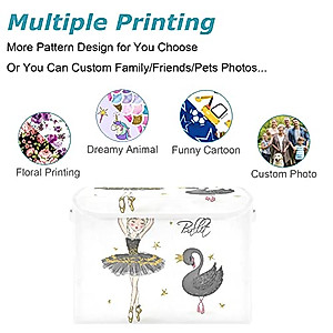 CaTaKu Lovely Black Swan Storage Bins with Lids and Handles, Fabric Large Storage Container Cube Basket with Lid Decorative Storage Boxes for Organizing Clothes