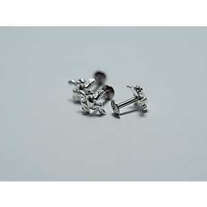 Sterling Silver Frog - 16g Surgical stainless steel Labret Barbell, Push Pin Post, Flat Back,Cartilage earring, Nose stud, Piercing Jewelry (8 Millimeters)