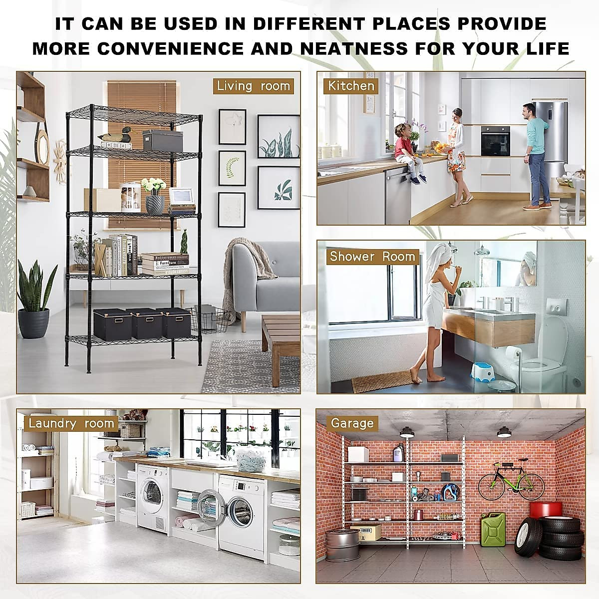 TYNB 5 Tier Steel Wire Shelf Metal Storage Rack NSF Commercial 14' D x 24' W x 60' H 750Lbs Adjustable Leveling Feet Wire Shelving Unit for Office Restaurant Kitchen Pantry Rack Black