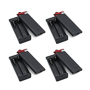 OLIREXD 2 AAA Battery Holder with Switch ON Off Case Back Cover with Cord Wire Leads 2X 1.5V 3 Volt Batteries Charger Holder Spring Clip Storage Box Cell Cable (4-Pack)
