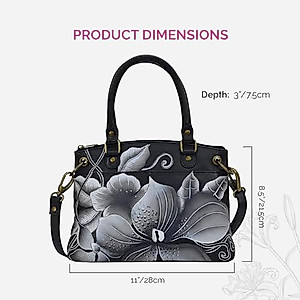 Anna by Anuschka Women's Leather Small Satchel, Midnight Floral Black, One Size US