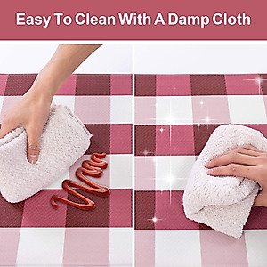 Carvapet Buffalo Plaid Kitchen Rug 2 PCS Cushioned Anti-Fatigue Kitchen Mat Waterproof Non-Slip PVC Ergonomic Comfort Standing Foam Mats for Office Laundry, Rose&White, 17.3''x27.5''+17.3''x47.2''