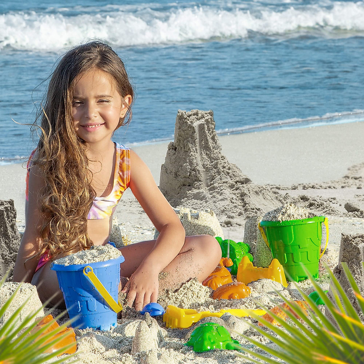 TOYLI Sand Toys Beach Set 19 Pieces with Bag, Sand Buckets, Shovels, Sand Sifters, Rakes, Sand Molds, Pail and Shovel Set for Kids Children Beach Toys for Toddlers 1-2 Snow Toys