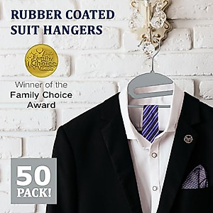 Flysums Plastic Hangers, 50 Pack Coat Hangers Rubber Coated Clothes Hangers with Non-Slip Design, Ultra Slim & Heavy Duty Suit Hangers, Space Saving Hangers for Closet (Gray- S Shaped)