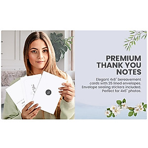 Funeral Thank You Cards with Envelopes | Sympathy Cards with Meaningful Message | Set of 25 with Decorative Envelopes and Stickers for Envelope Closure