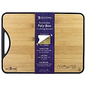 Totally Bamboo Poly-Boo Double Sided Bamboo and Poly Cutting Board, 15" x 11", BPA Free