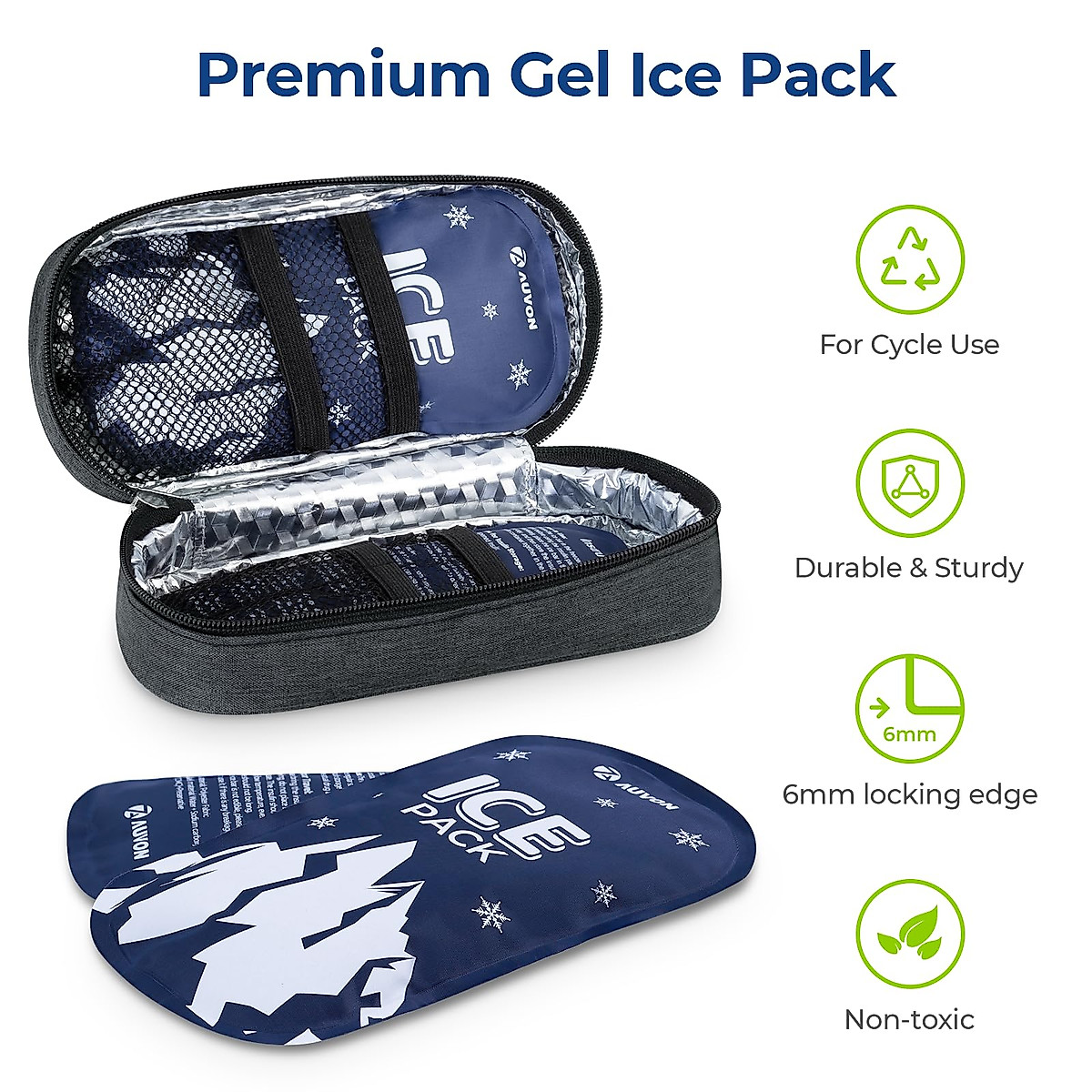 AUVON Ice Packs for Insulin Cooler Travel Case, Reusable 180G Gel Ice Packs Keep Insulin Medication Cool 8-10h in Diabetic Travel Case, Suitable for Cold & Hot Therapy, Pain Relief (2 Packs)
