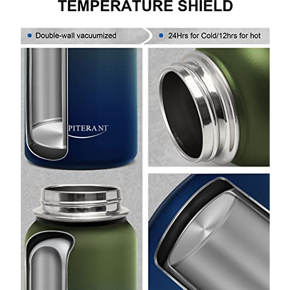 KEMISANT Water Bottle Insulated Vacuum Bottle Thermos Flask-Big Mouth With Straw/Flip Lid Alterative