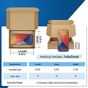 Famagic 12Pack 7x5x2 Small Mailing Boxes - Brown Shipping Boxes for Small Business, Corrugated Cardboard Mailer Boxes for Packaging, Bulk