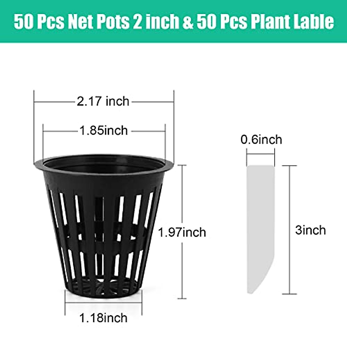 Business King 2 inch Net Pots for Hydroponics 50 Packs with Plant Lable Heavy Duty, Reusable, UV Resistant Slotted Mesh Net Cups for Tower Gardens, Clone Machine, Aeroponics System (2 inch 50 Packs)