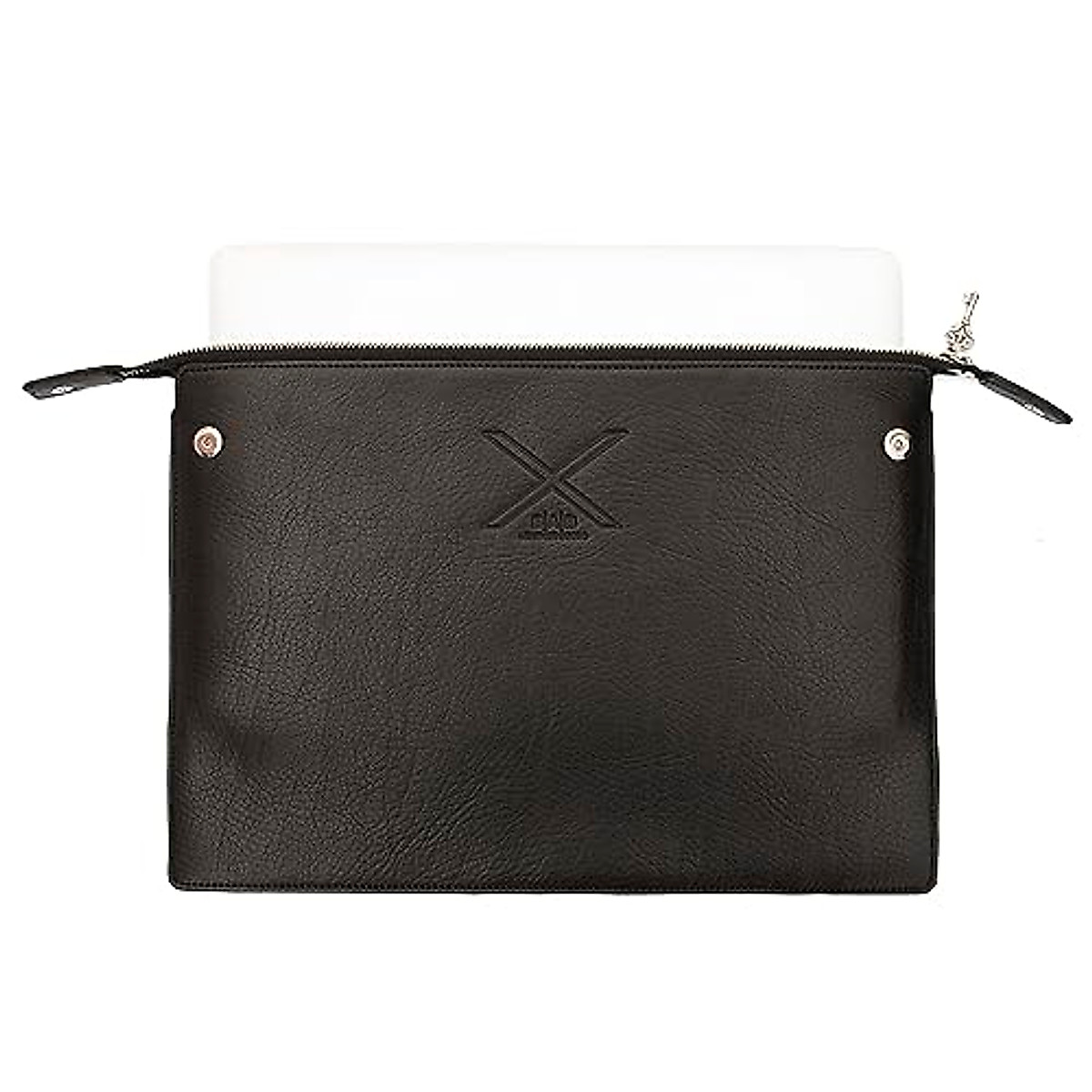Luxurious Genuine Full-Grain Tanned Leather/Felt Sleeve for MacBook Air/Pro 13.3"M1/Pro 14.2"/iPad 12.9"/Notebook. 2 Magnet Snaps and Key-Charm Puller.- 1005 (One Size, Black)