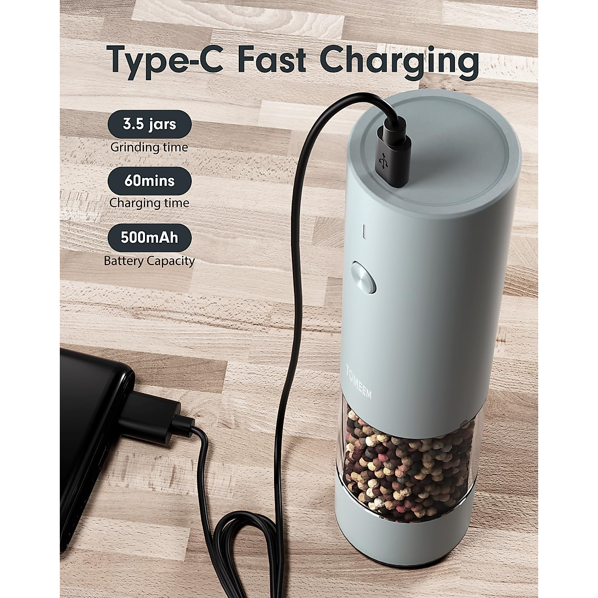 Upgraded Larger Capacity: Electric Salt and Pepper Grinder Set Rechargeable with LED lights, Stainless Steel Automatic Pepper and Salt Grinder Refillable with 6 Adjustable Coarseness