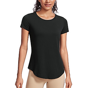 CRZ YOGA Pima Cotton Womens Short Sleeve Shirt Loose Casual Yoga T-Shirt Athletic Workout Tops Black X-Large