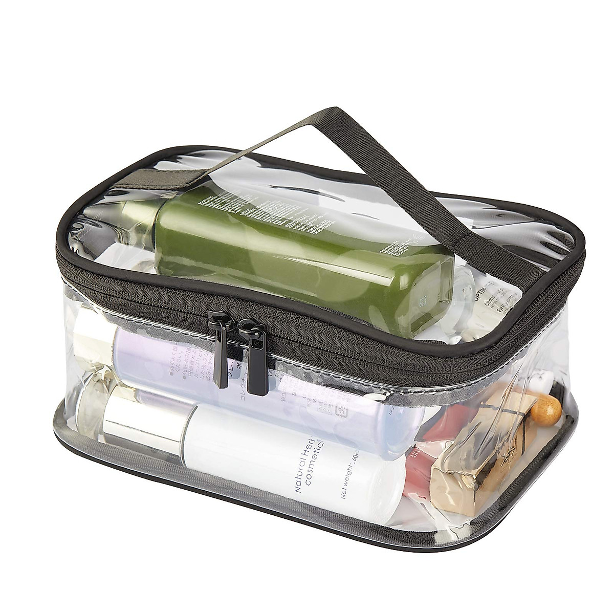 HAOGUAGUA Tsa Approved Clear Travel Toiletry Makeup Bags with Zipper and Handle Waterproof Transparent PVC Cosmetic Bag (Medium, Black)