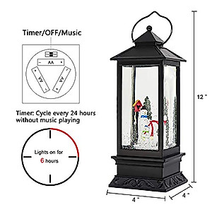 Eldnacele Christmas Snow Globe Lantern with Music, Battery Operated Lighted Swirling Glitter Water Lantern with Timer for Christmas Home Decoration, Snowman