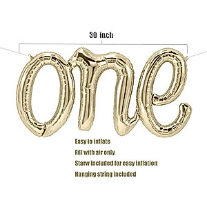 Longfun One Balloon (White Gold) One Balloon Banner One Script Balloon Garland White Gold First Birthday Party Decorations First Birthday Party Supplies