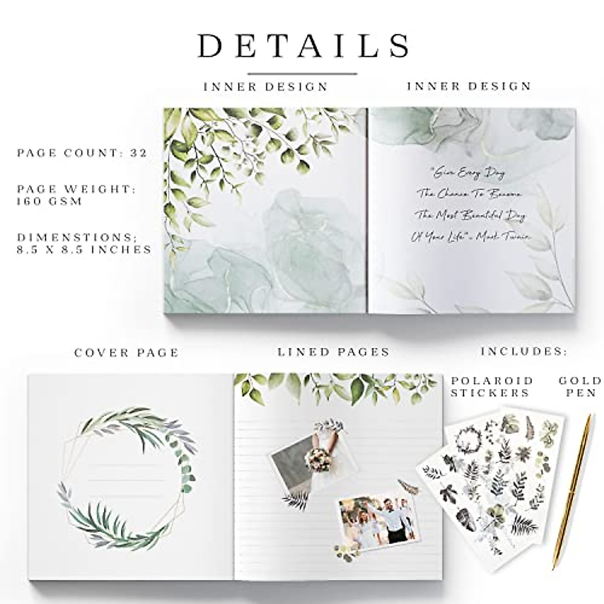 LEMON SHERBET® Wedding Guest Book With Gold Pen - Guest Book Wedding Reception - Baby Shower Guest Book - Polaroid Guest Book For Wedding - Wedding Guestbook - Wedding Sign In Book