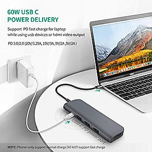 USB C Hub HDMI,7-in-1 Aluminum USB Type C Multi-port Adapter Dongle with 4K HDMI, 60W PD Charging,3 USB 3.0 Ports,SDMicro,Compatible with MacBook,HP Spectre,Dell XPS, Lenovo Yoga,ChromeBook,Surface Go