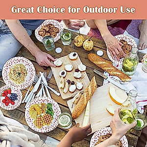 ROSINL Disposable Paper Plates 100 Pack White and Rose Gold Dots Paper Plates 50 x 9 and 50 x 7 Dinner Plates, Foil Polka Dots Paper Plates for Wedding Bridal Shower Engagement Birthday Parties